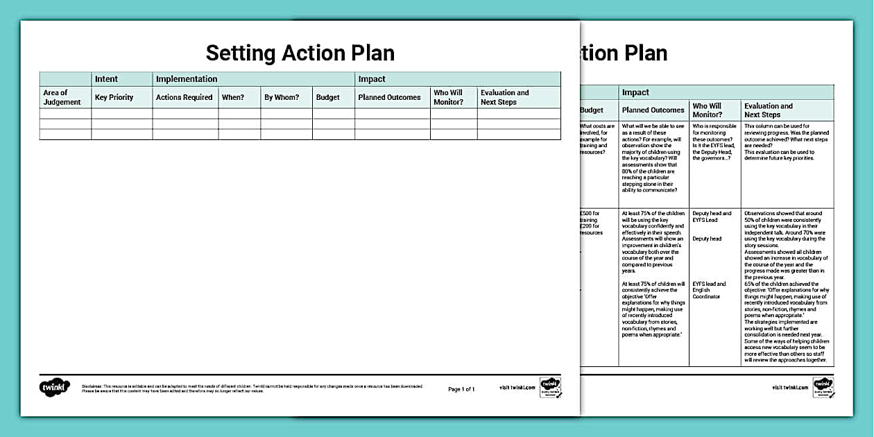 EYFS Setting Action Plan | Twinkl (teacher made) - Twinkl