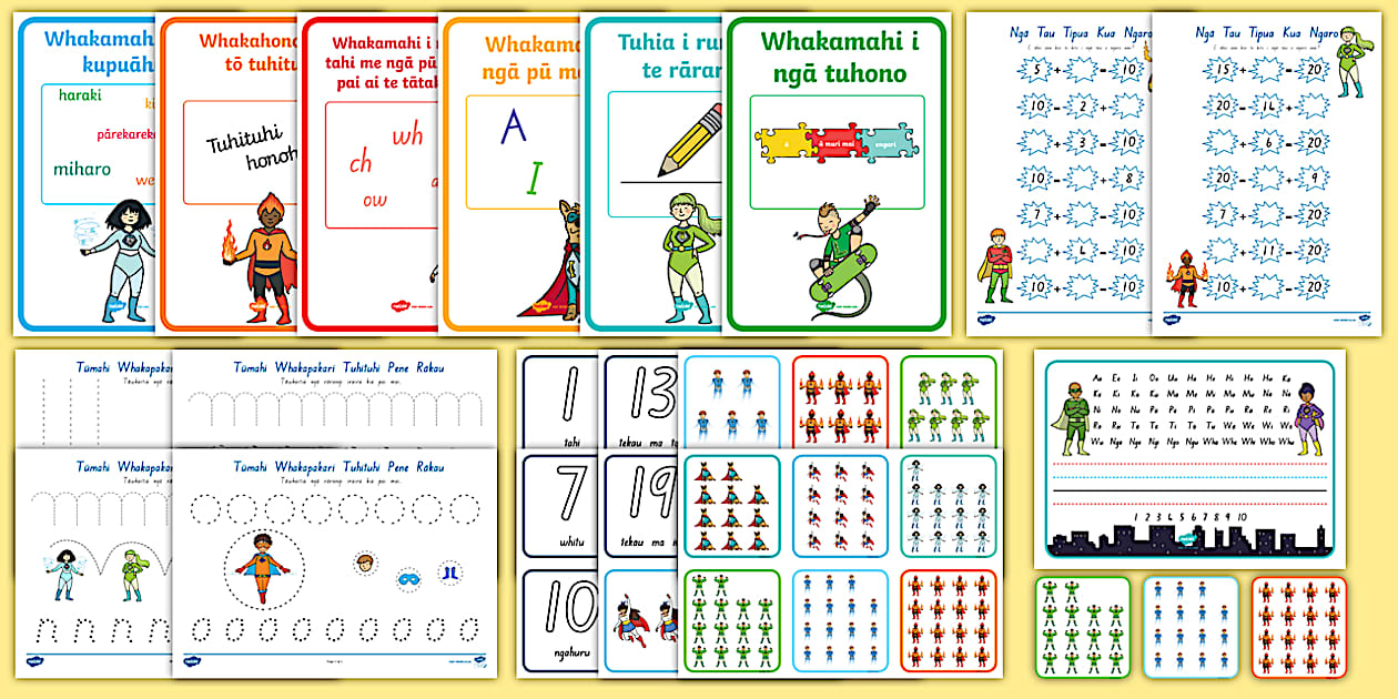 Superhero-Themed Writing and Counting Te Reo Māori Resource Pack