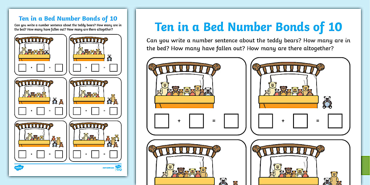 👉 Ten in a Bed Number Bonds to 10 Worksheet - Twinkl