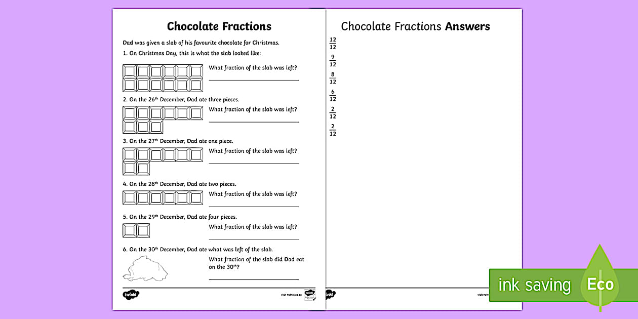 Chocolate Fractions Worksheet / Worksheet (Teacher-Made)