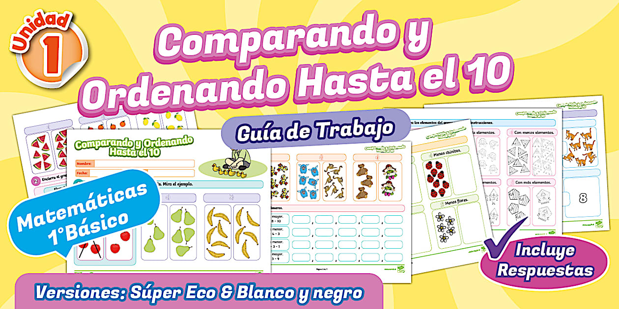 Guía de Trabajo | Comparación y Orden | Hasta 10 | 1° | 2°