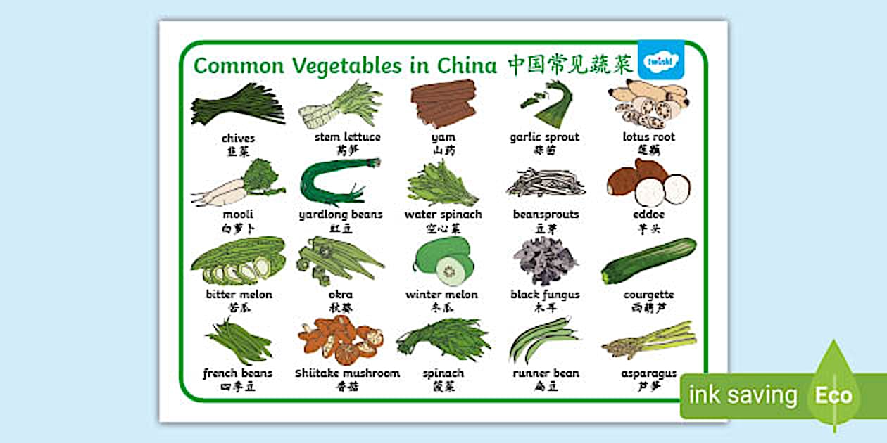 Common Vegetables in China Word mat English/Mandarin Chinese