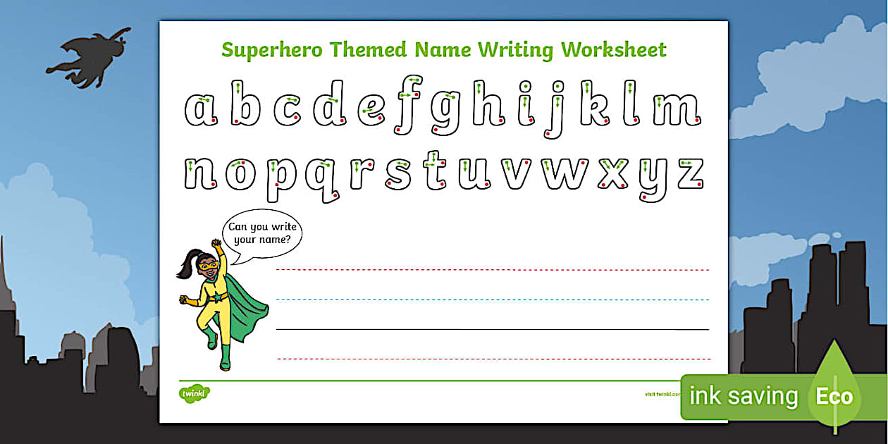 Superhero Themed Name Writing Worksheet