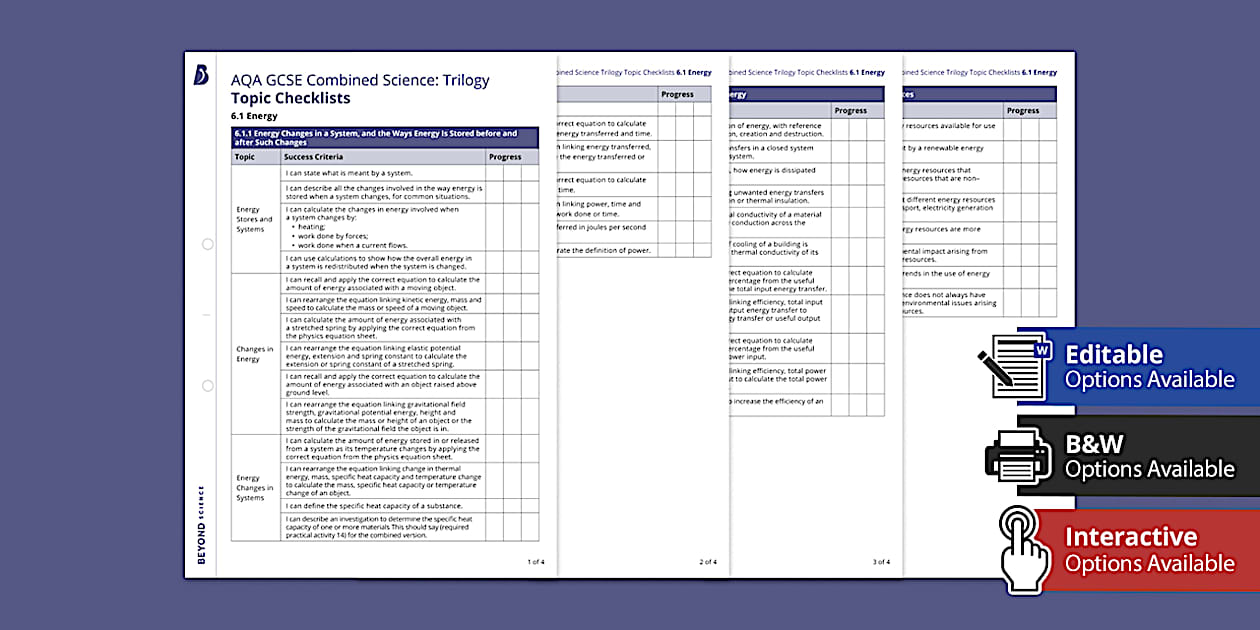 Energy Topic Checklist | AQA GCSE Trilogy Revision | Beyond