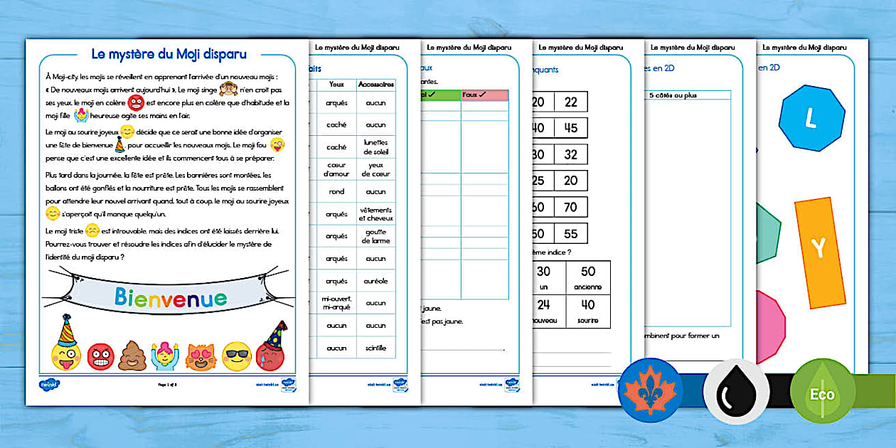 The Mystery of the Missing Moji Math Mystery Game French