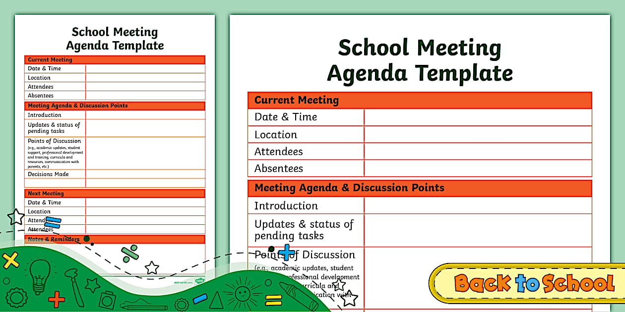 School Meeting Agenda Template (teacher made) - Twinkl
