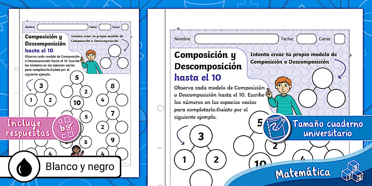 Guía de Trabajo | Composición | Descomposición | hasta el 10 | Matemática