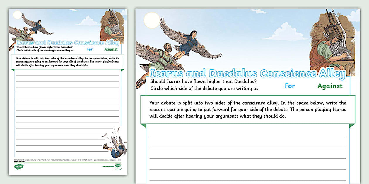 Icarus and Daedalus Conscience Alley Writing Frame - Twinkl