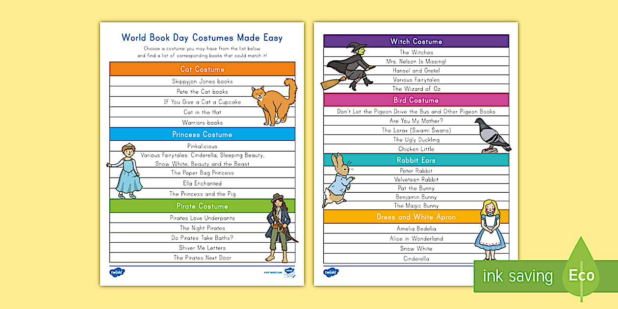 World Book Day Costumes Made Easy - Printable Guide - Twinkl