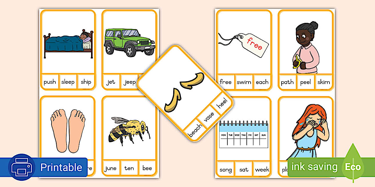 Grade 2 Phonics: ee sound peg card activity