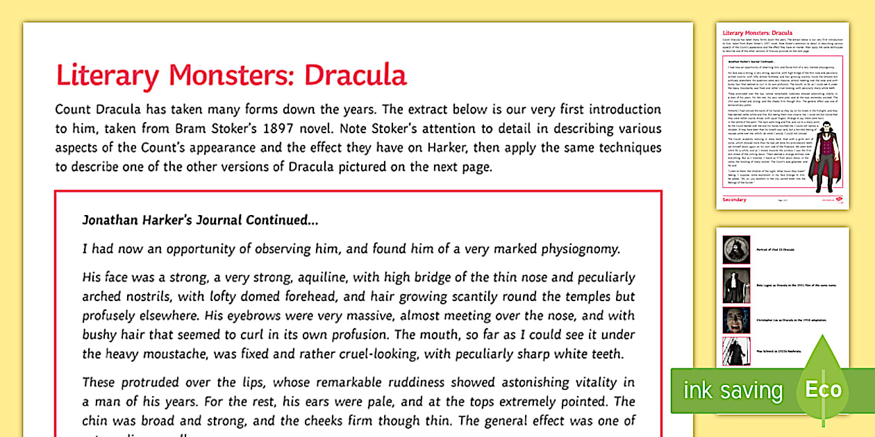 Dracula Worksheet | Literary Monsters KS3 | Beyond - Twinkl
