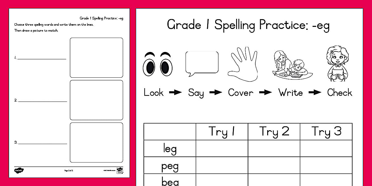 Grade 1 -eg Phonics Spelling Practice Sheets (teacher made)