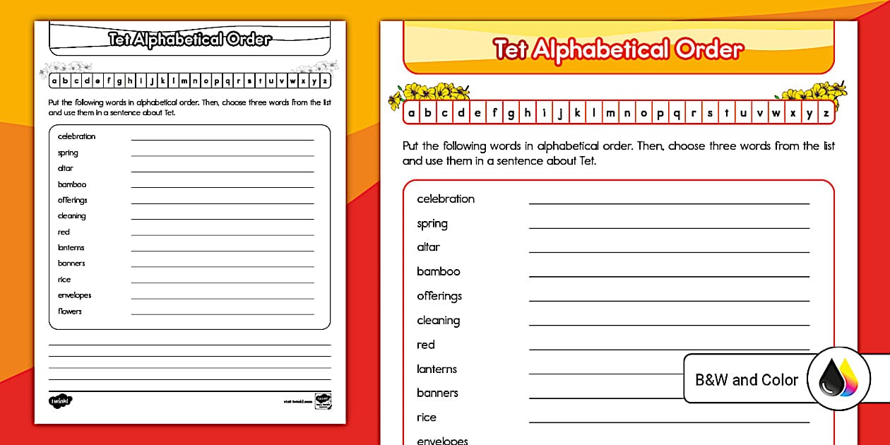 Tet Alphabetical Order Worksheet | Alphabet | Vocabulary