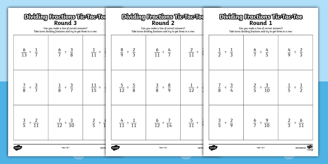 Sixth Grade Dividing Fractions Tic-Tac-Toe