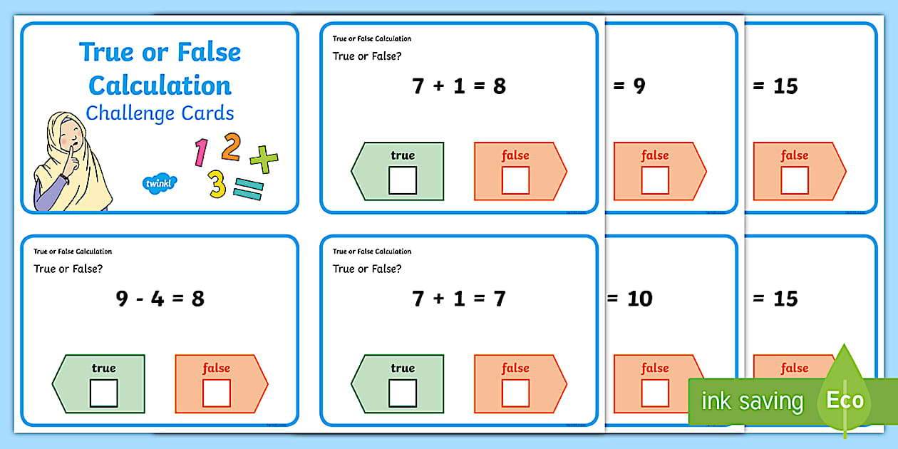 True or False Calculation Flashcards (Teacher-Made) - Twinkl