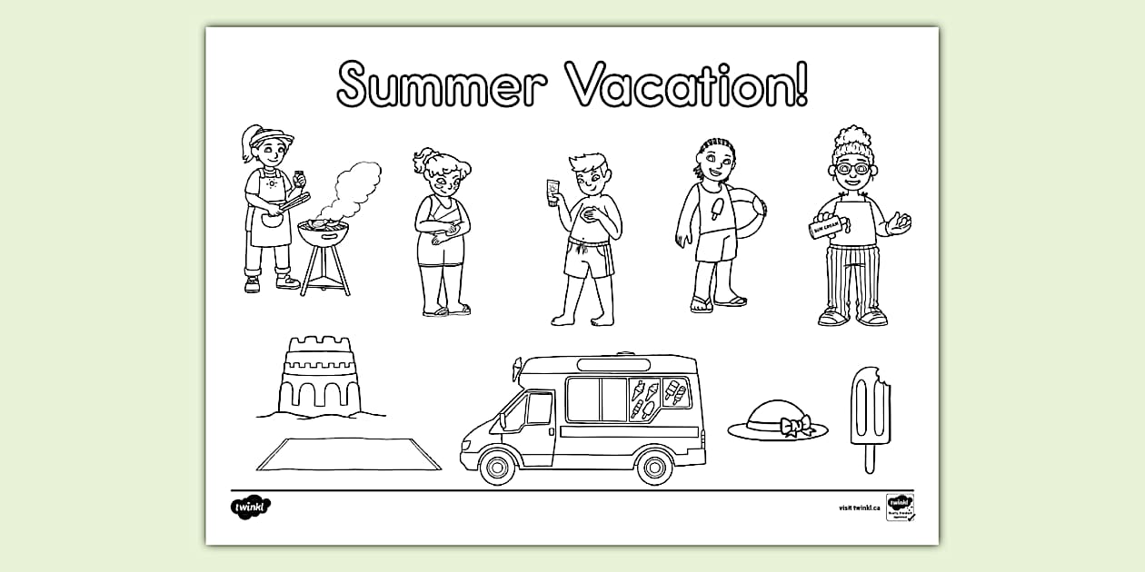 Summer Vacation Doodle Colouring Page
