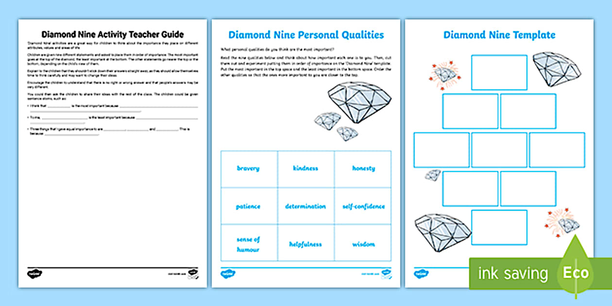 KS2 Diamond Nine Personal Qualities Activity Pack - Twinkl