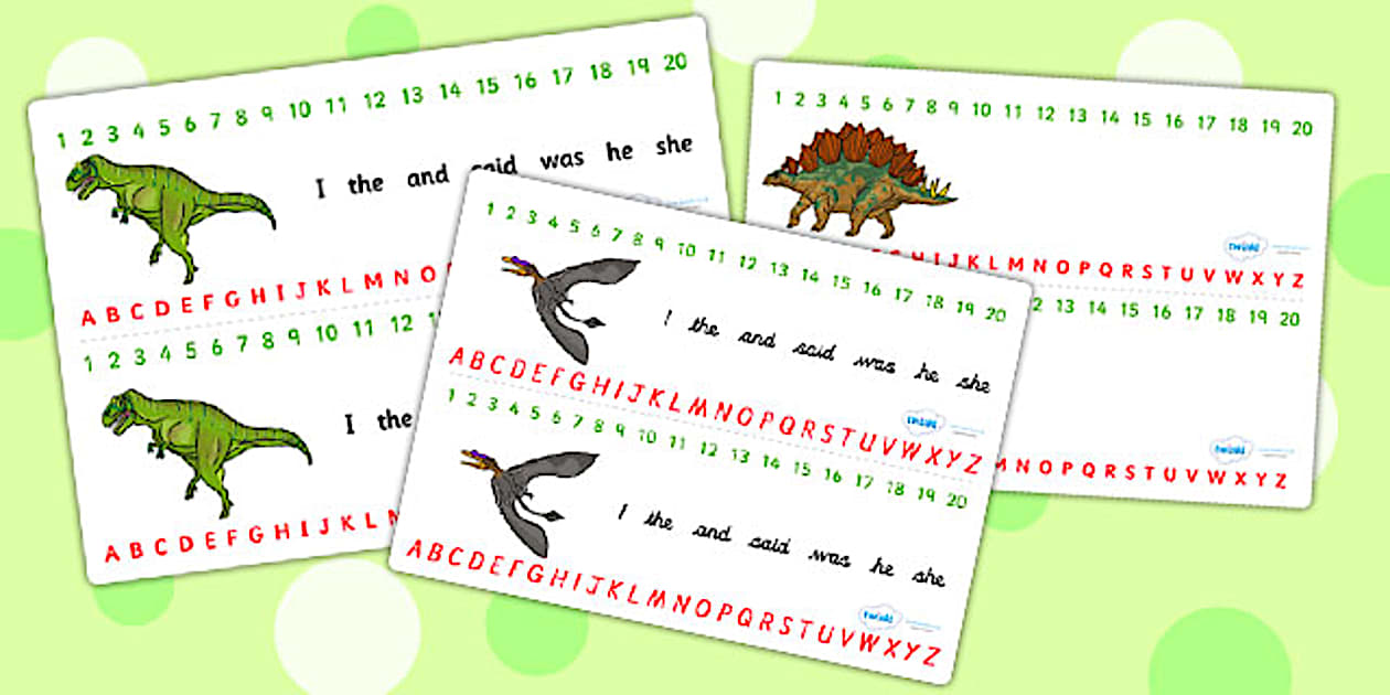 Editable Realistic Dinosaurs Combined Number and Alphabet Strips