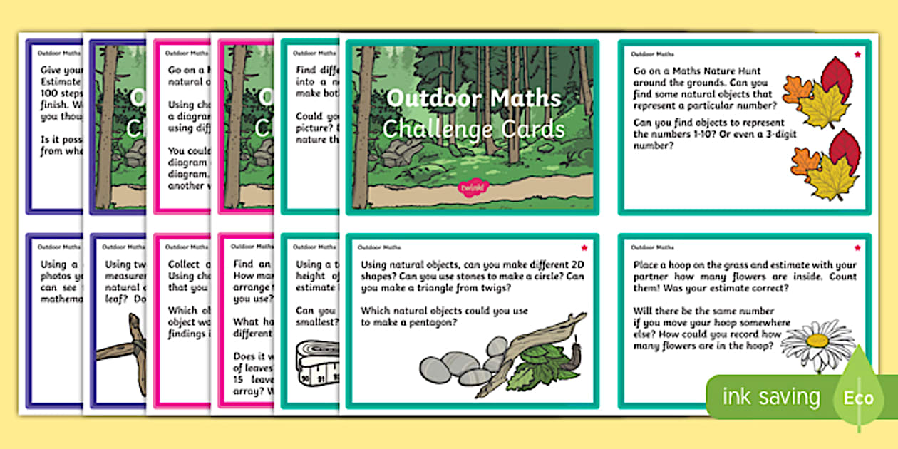 Outdoor Maths Challenge Cards | Maths Activities - Twinkl