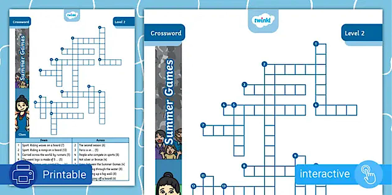Summer Games Crossword - Level 2 - Twinkl - Kids Puzzles