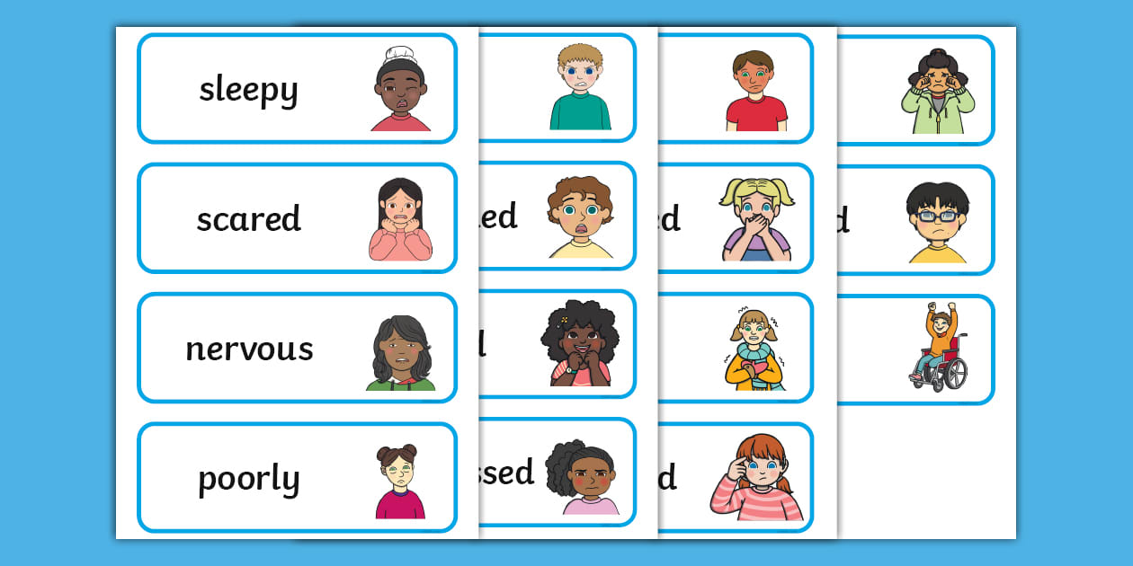 Large Detailed Emotions and Feelings Word Cards - Twinkl