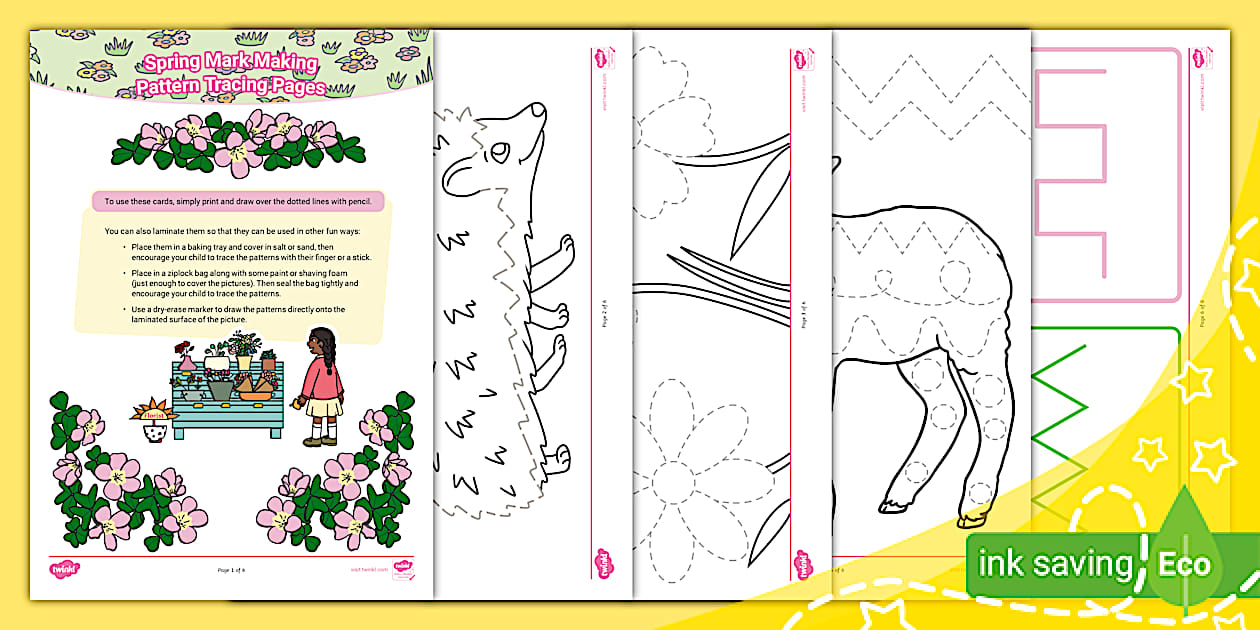 Spring-Themed Mark Making Pattern Tracing Pages - Twinkl