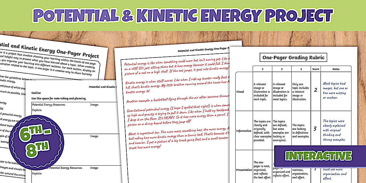 Potential and Kinetic Energy One-Pager Project - Twinkl