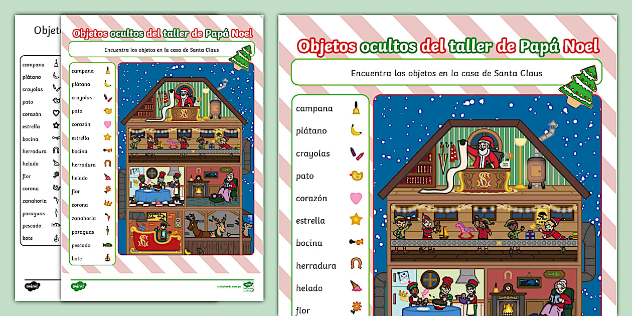 Atención y concentración: encuentra los objetos en la casa de Santa Claus