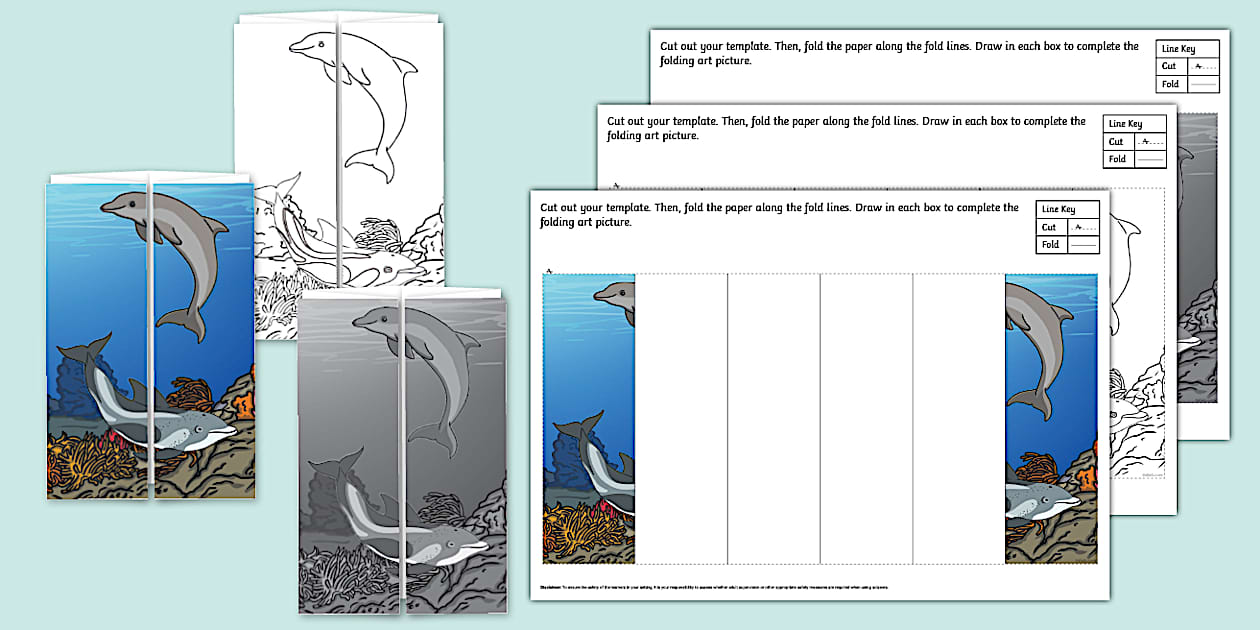 Dolphin Folding Art Template - Twinkl Visual Art - Twinkl