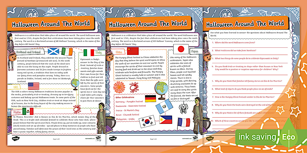 Halloween Around the World Reading Comprehension (Ages 10 - 11)