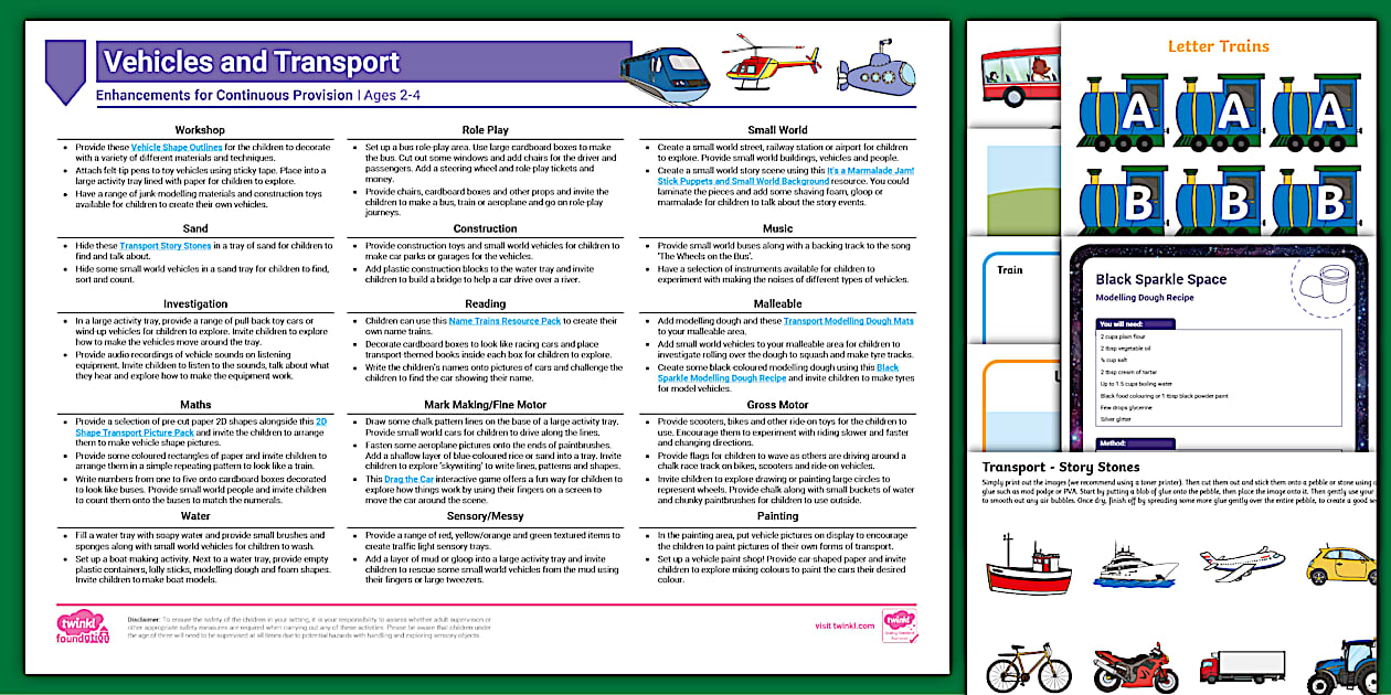 EYFS Transport Continuous Provision Ideas Pack (Ages 2-4)