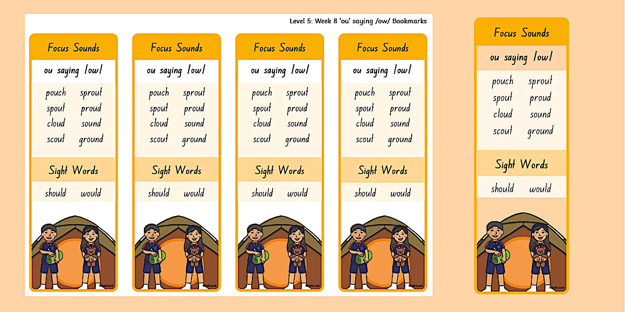 The ow phonics rule | Focus Words Bookmarks - Level 5 Week 8