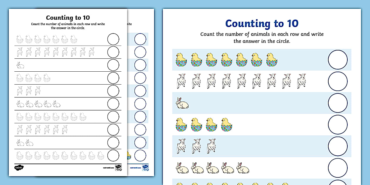 👉 Easter Animals Counting to 10 Worksheet - Twinkl