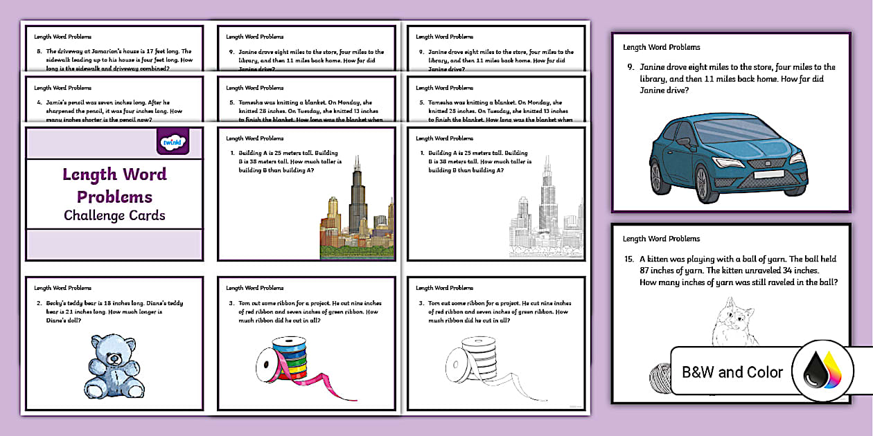 Length Word Problems Task Cards (teacher made) - Twinkl