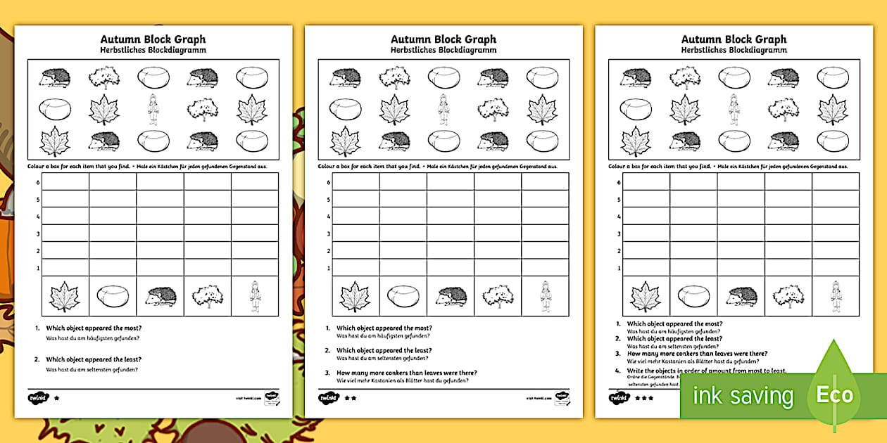 Autumn Count and Graph Worksheet / Worksheet English/German