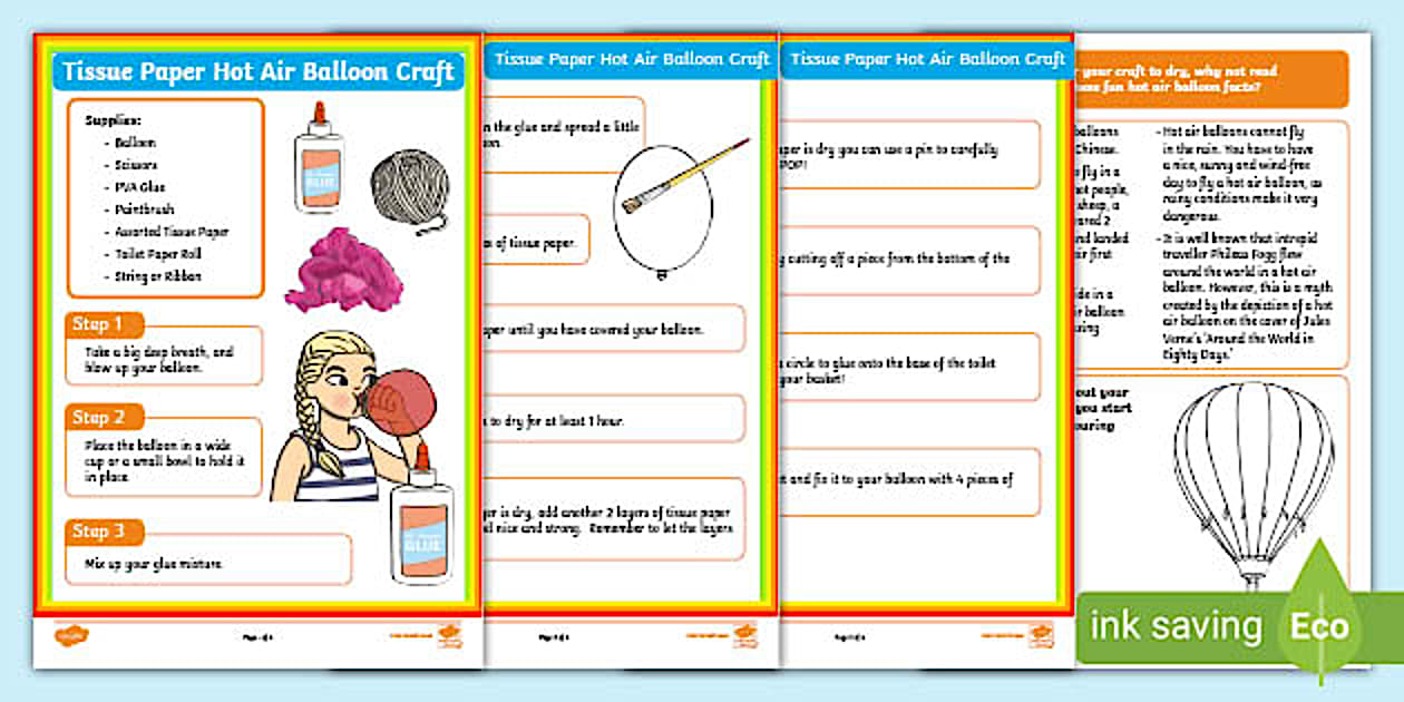Kindergarten Hot Air Balloon Craft Ideas Activity | Twinkl