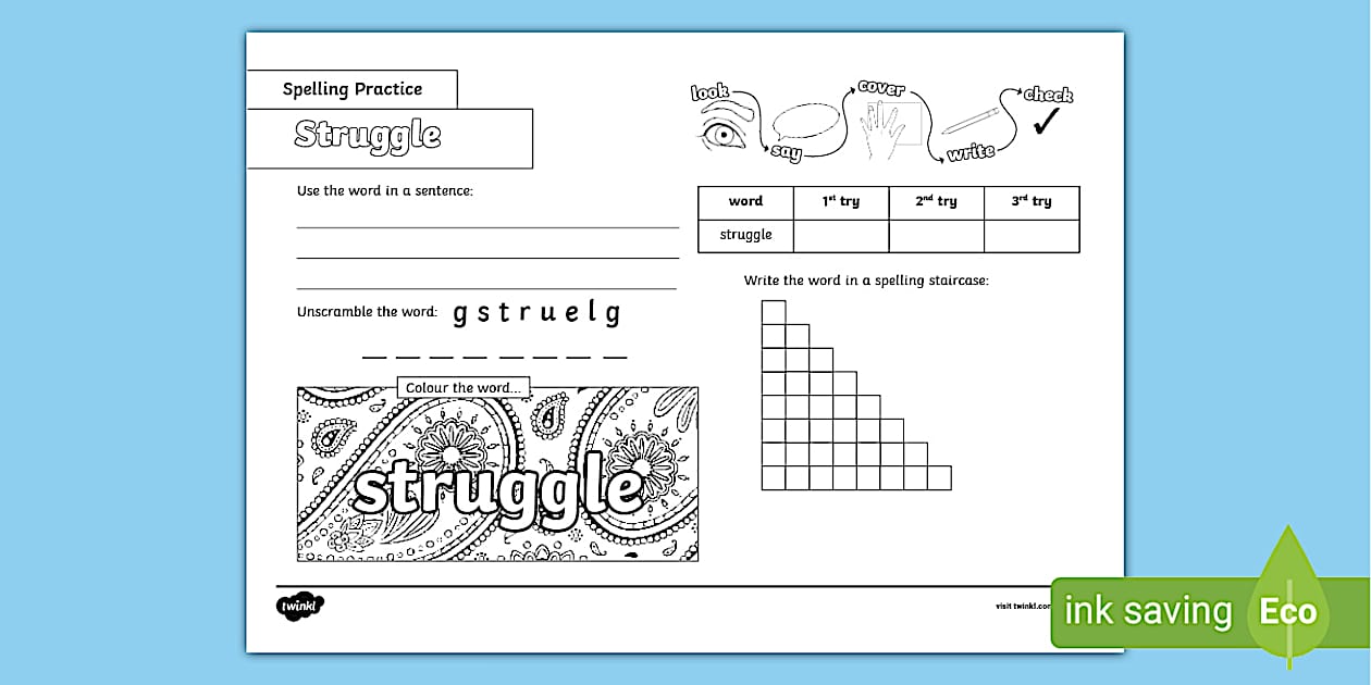 Struggle Spelling Practice Worksheet (teacher made) - Twinkl