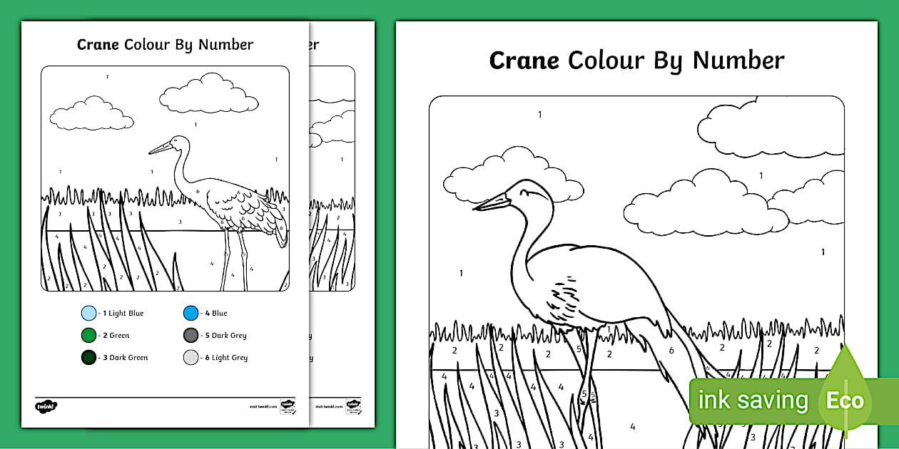 Free Crane Colour by Number Pages for Kids! Download now!