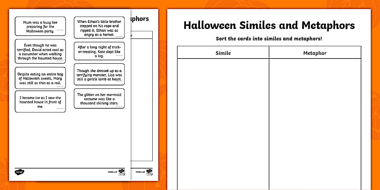 Halloween Simile and Metaphor Matching Cards (teacher made)