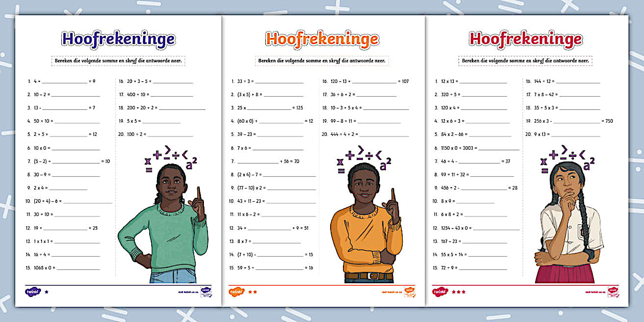 Graad 4 - Wiskunde - Hoofrekeninge - Werkkaart (KABV Belyn)