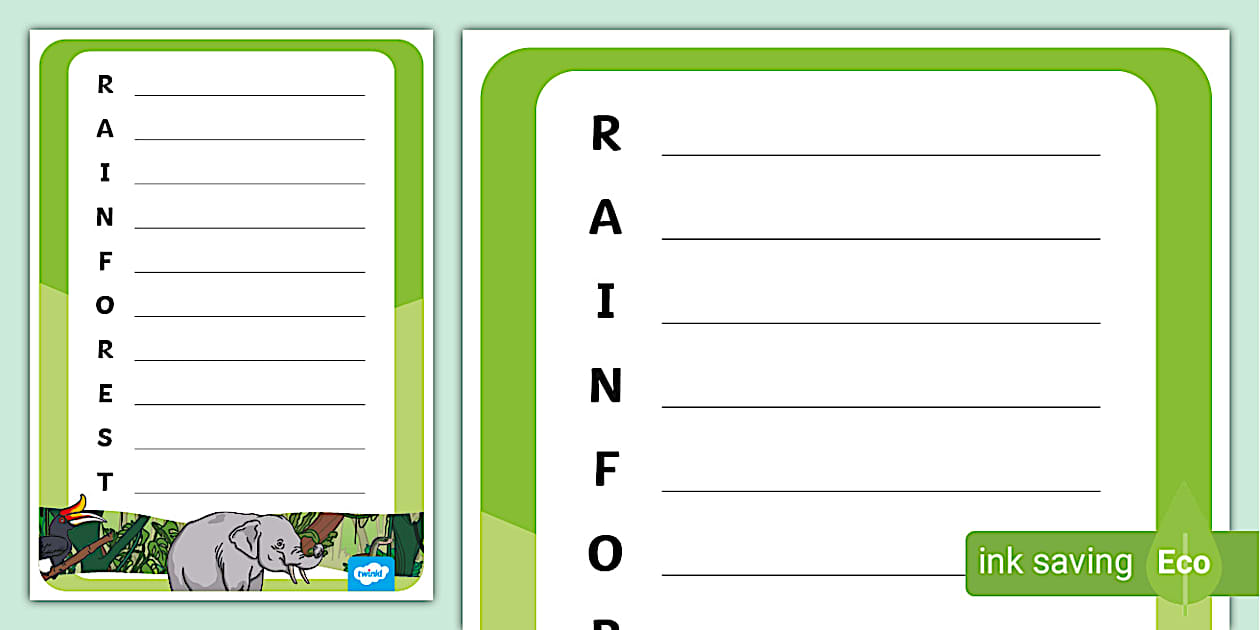 Rainforest Acrostic Poem Template, Rainforest - Twinkl