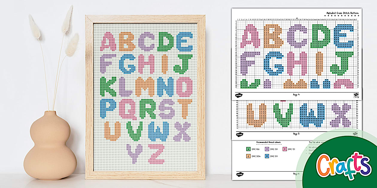 Alphabet Cross Stitch Pattern (teacher made) - Twinkl