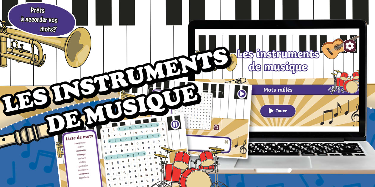 Mots mêlés interactif : Les instruments de musique