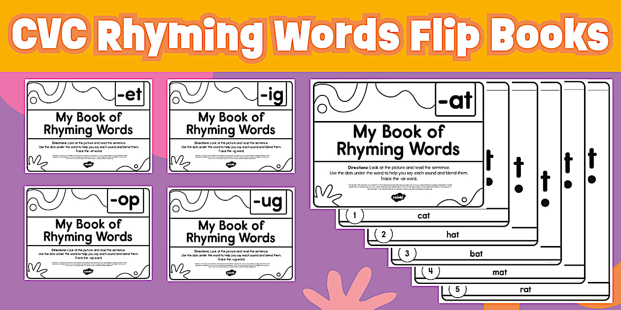 Kindergarten CVC Rhyming Words Flip Books