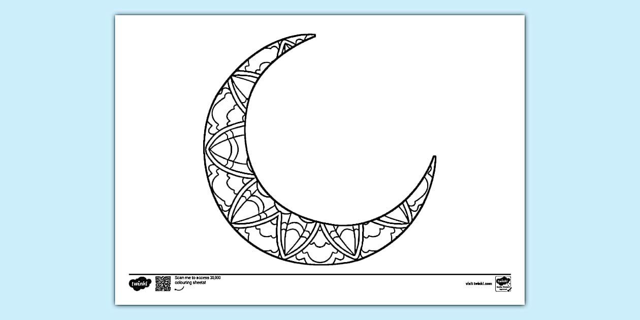 Crescent Moon Mandala Colouring Page (teacher made) - Twinkl