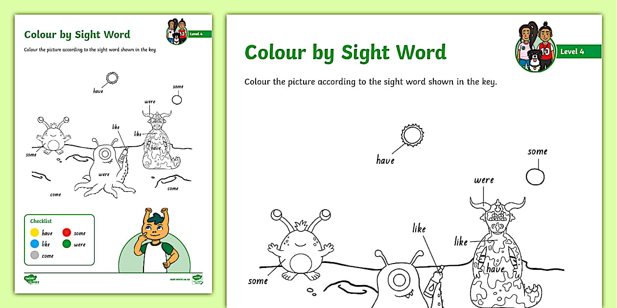 Level 4 Outer Space Sight Word Colouring Sheet - Twinkl
