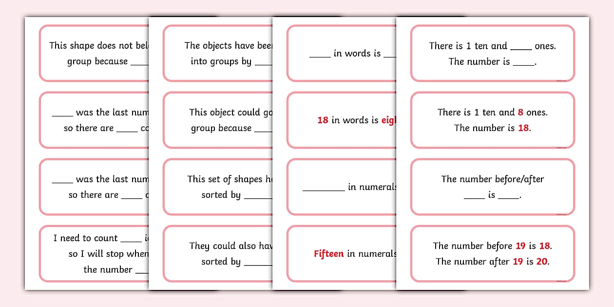 👉 Year 1 Number and Place Value Maths Stem Sentences