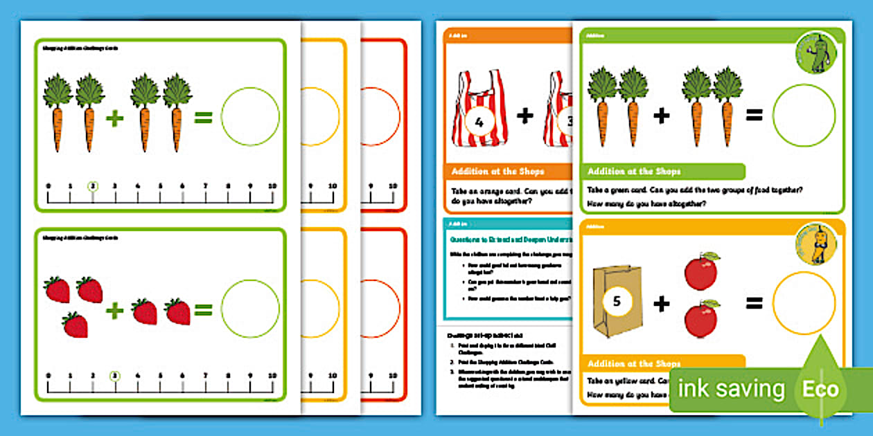 EYFS Maths Addition Chilli Challenges: Shopping Addition