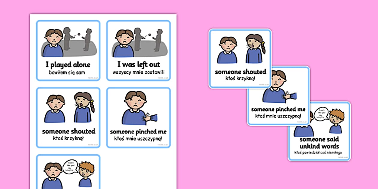 SEN Communication Cards Explanations Boy Polish Translation