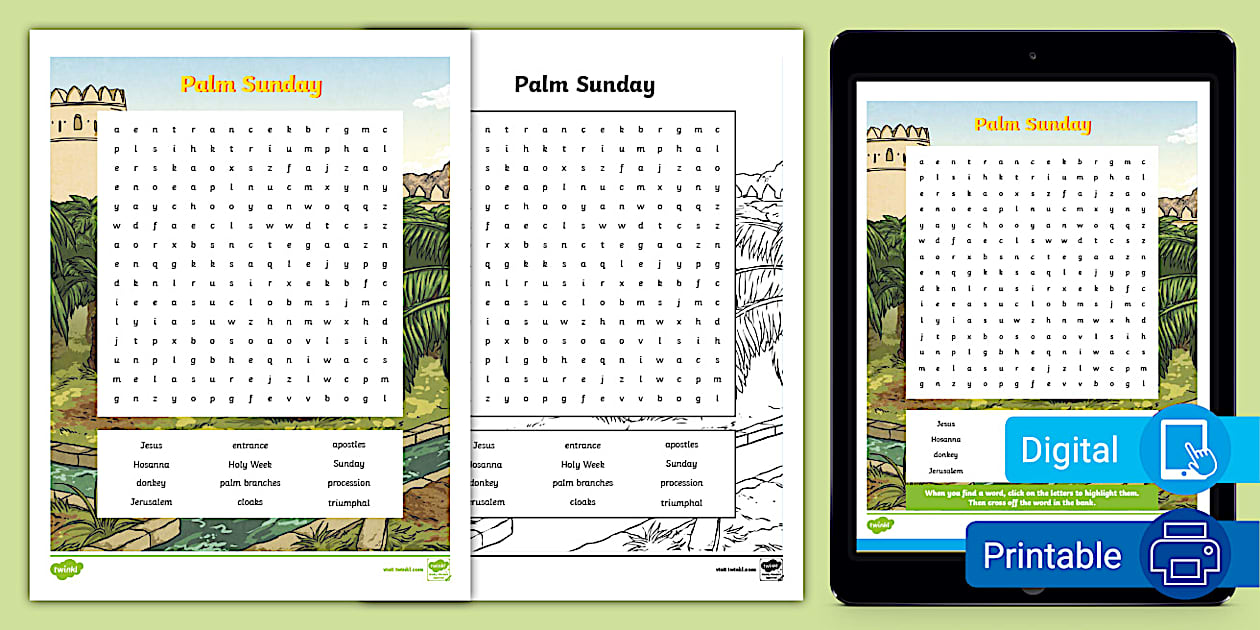 Palm Sunday Word Search for 3rd-5th Grade | Twinkl USA